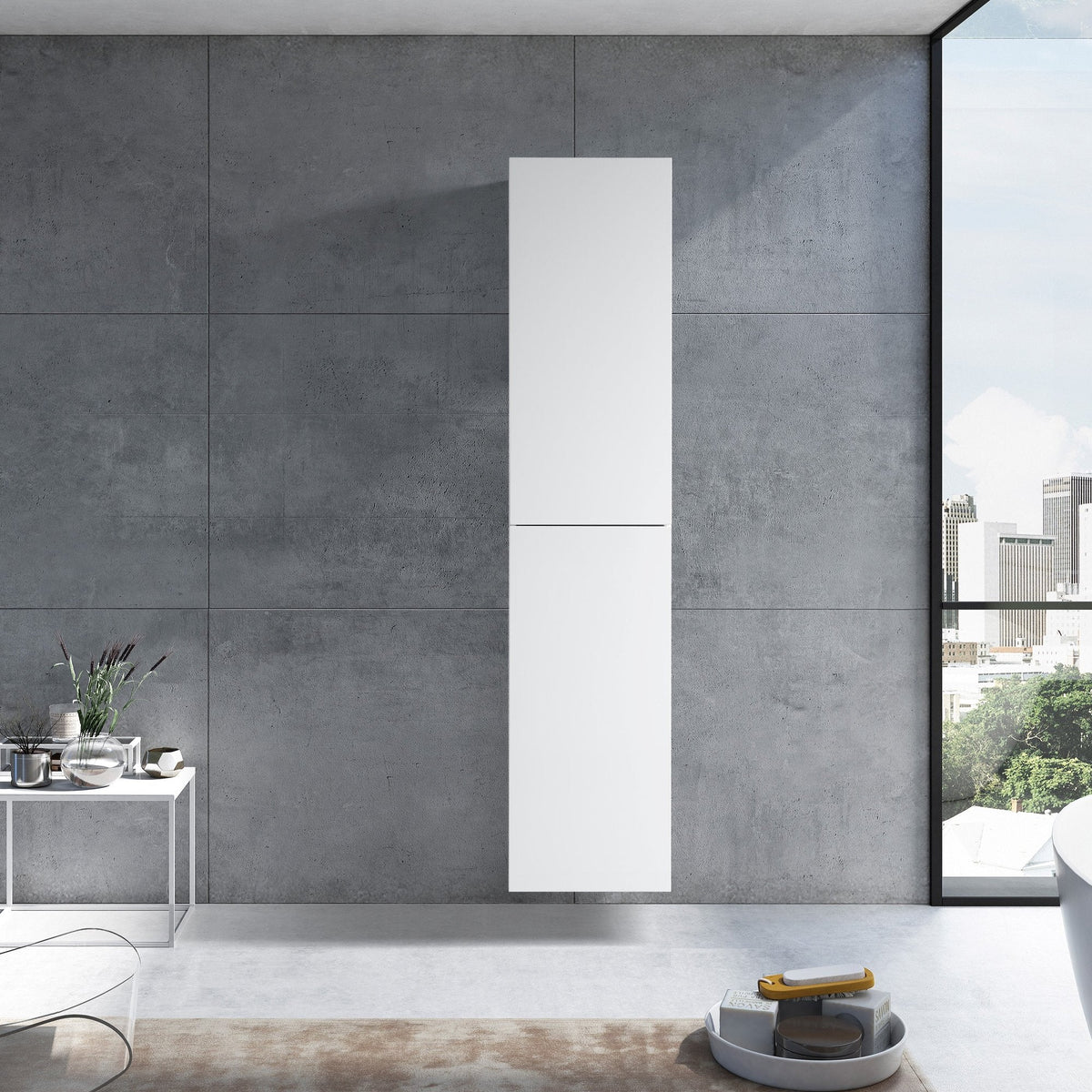 MELA CLARK 400 Gloss White Wall Hung Tallboy | Bathroom City