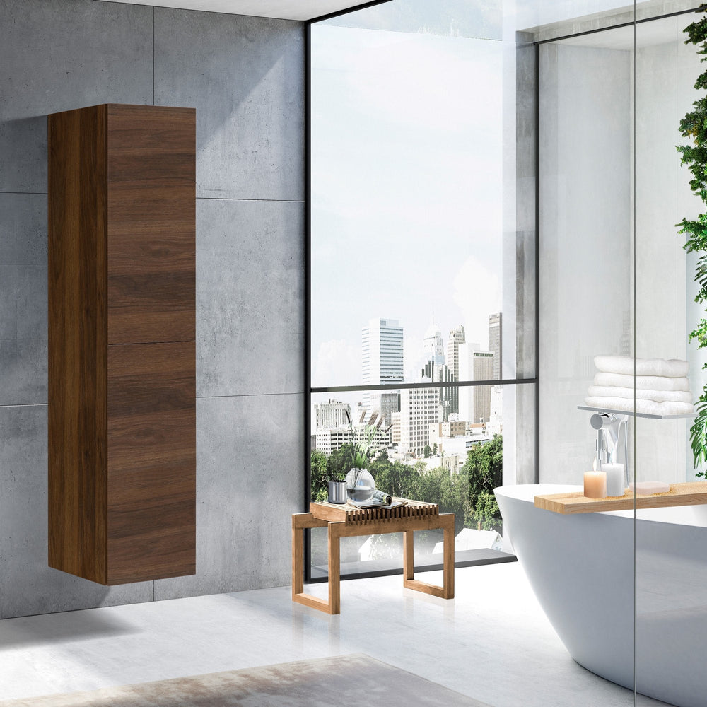 MELA CLARK 400 Walnut Wall Hung Tallboy | Bathroom City